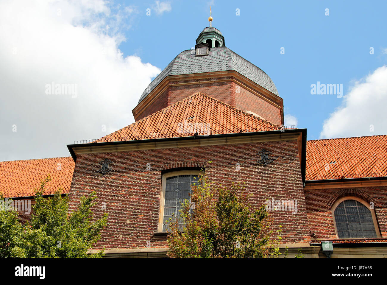 dome, baroque, cathedral, octagonal, roman, westphalia, brick, blue ...