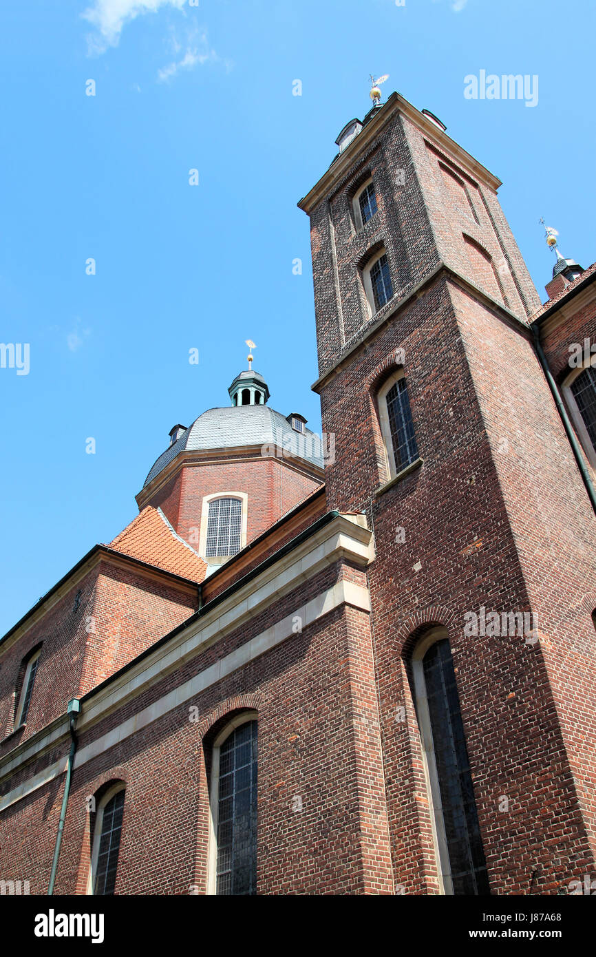 baroque, steeple, cathedral, octagonal, roman, westphalia, brick, blue ...