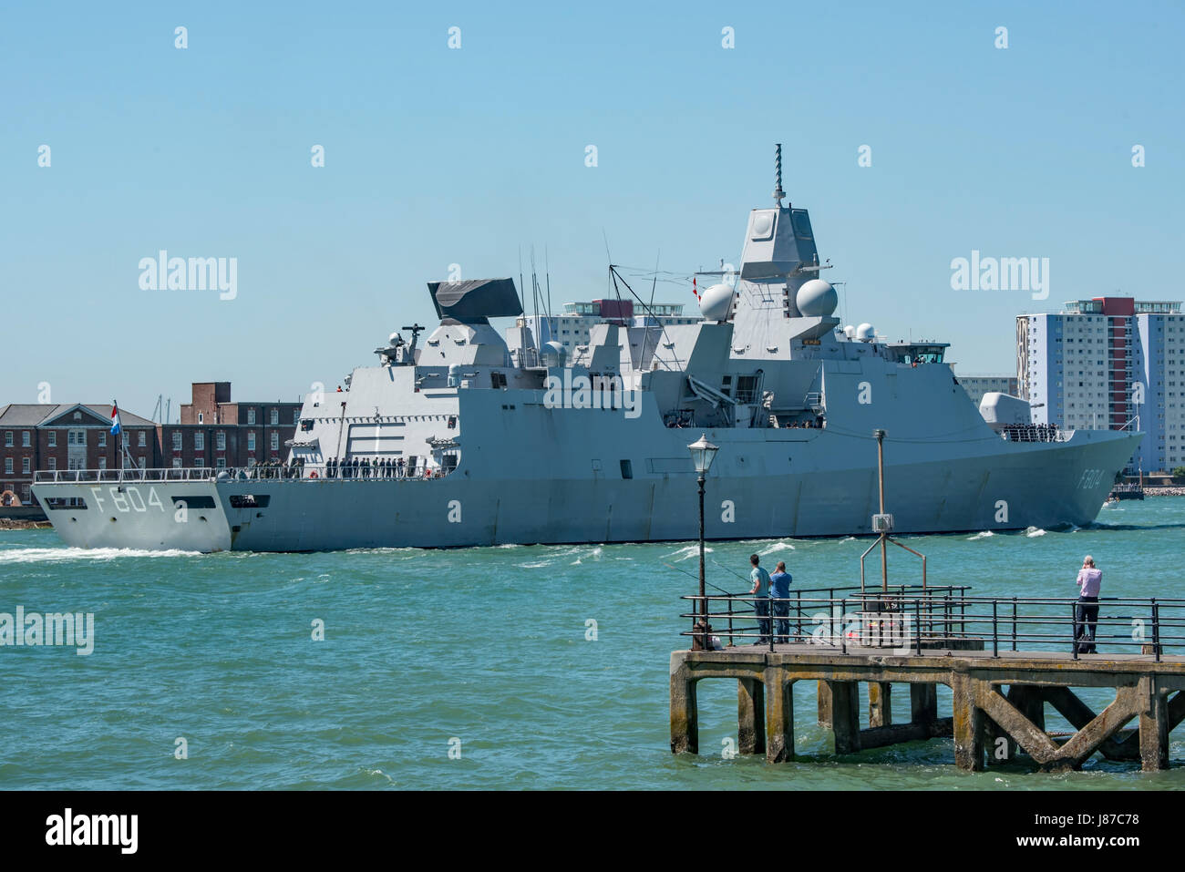 HNLMS De Ruyter (F804) arriving at Portsmouth, UK Stock Photo - Alamy