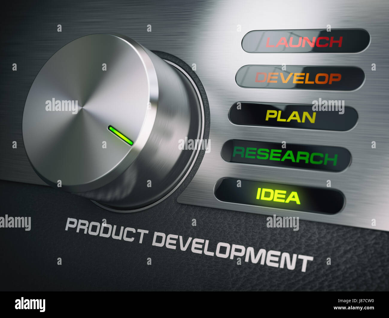 Product developmend cycle concept . Knob with stages of product ...