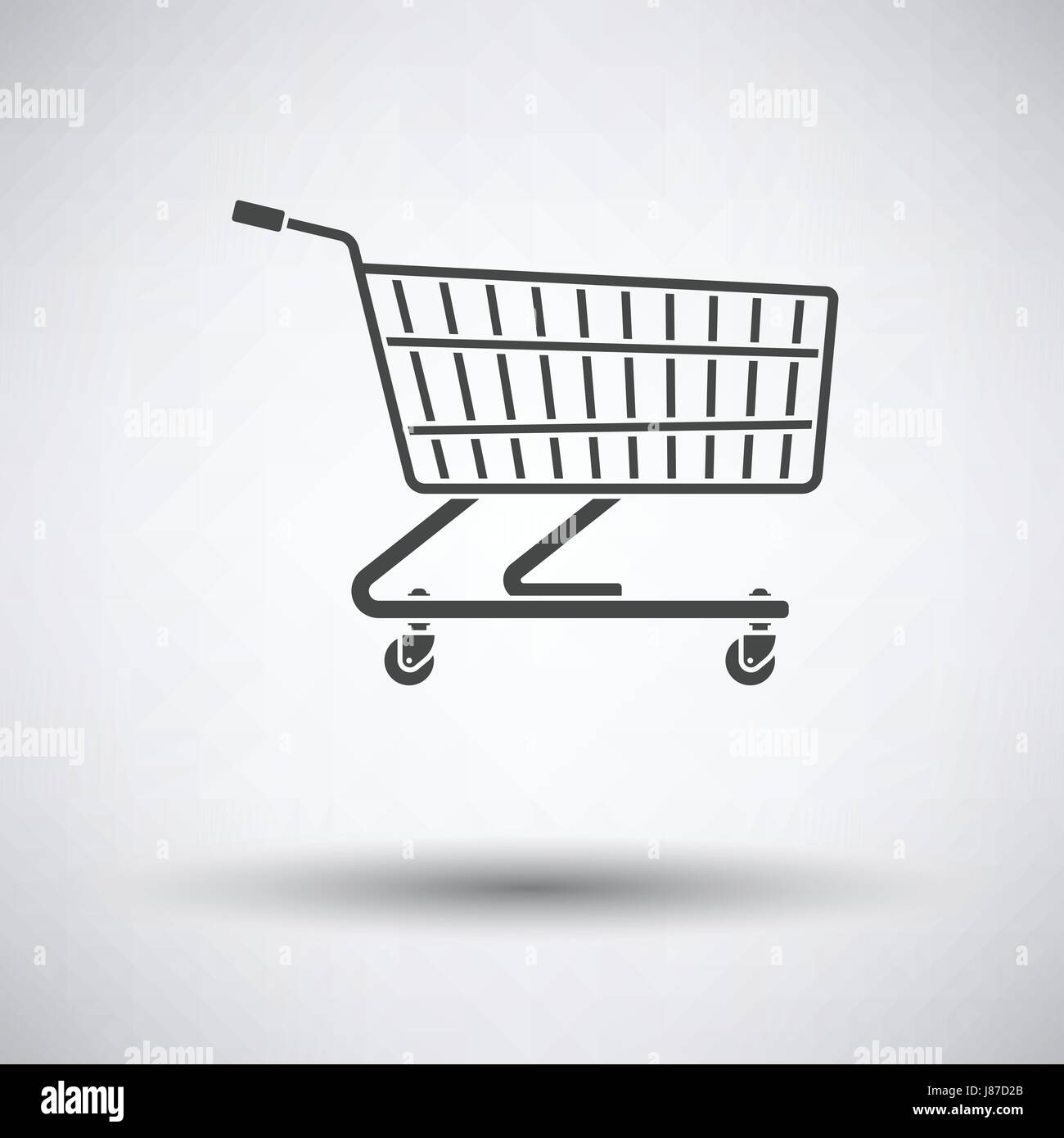 Supermarket shopping cart icon on gray background, round shadow. Vector ...