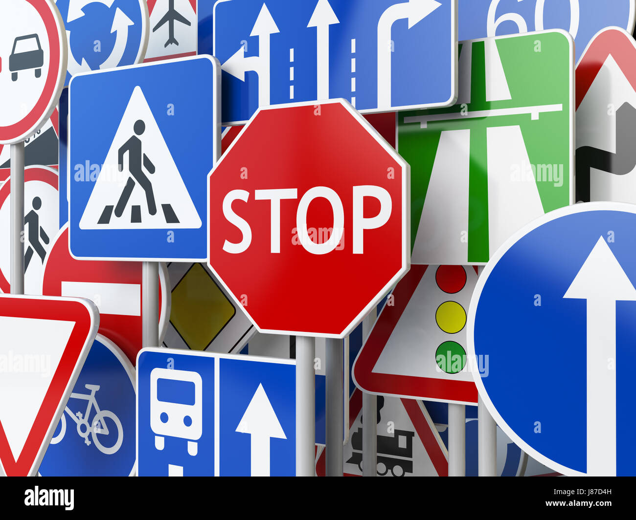 Stop. Traffic road signs on the sky background. 3d illustration Stock ...