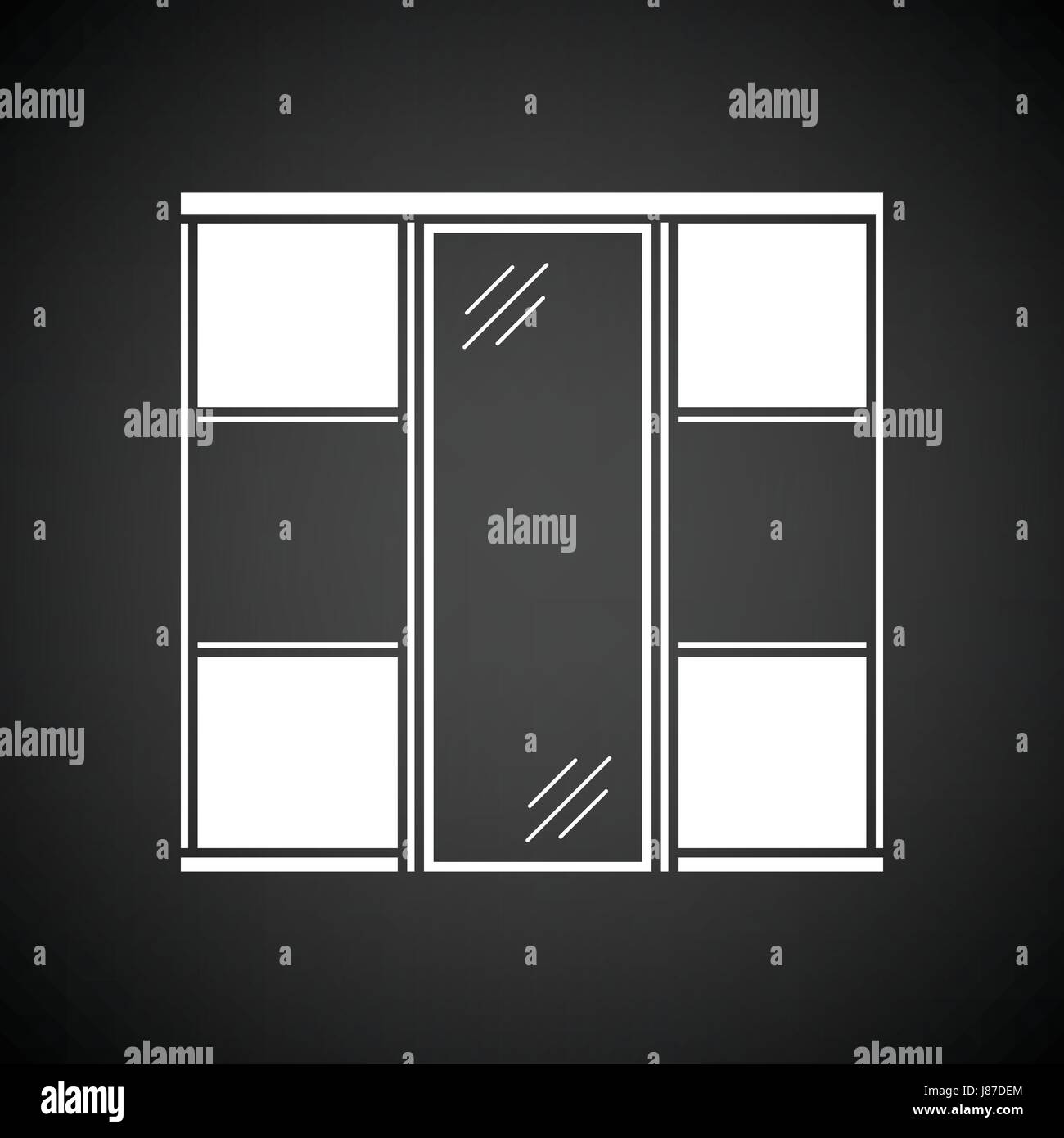 Wardrobe closet icon. Black background with white. Vector illustration ...