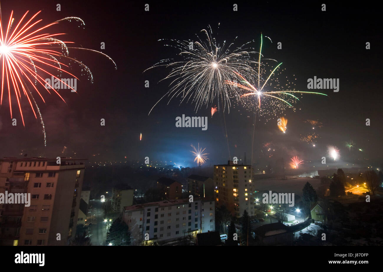 city, town, silvester, rocket, firework, fireworks, smoke, smoking ...