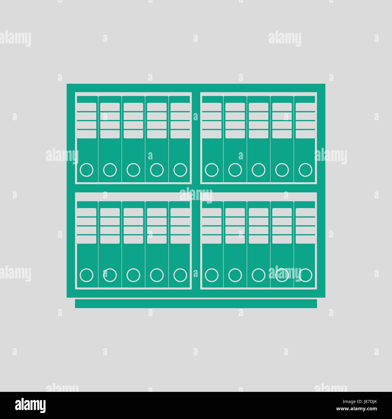 Office cabinet with folders icon. Gray background with green. Vector ...