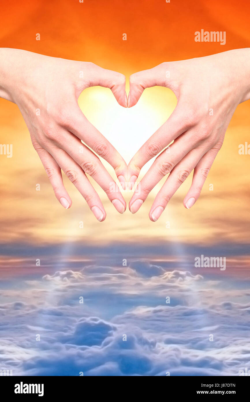 hand, horizon, sunset, sunrise, fingers, arm, weapon, heart, shine ...