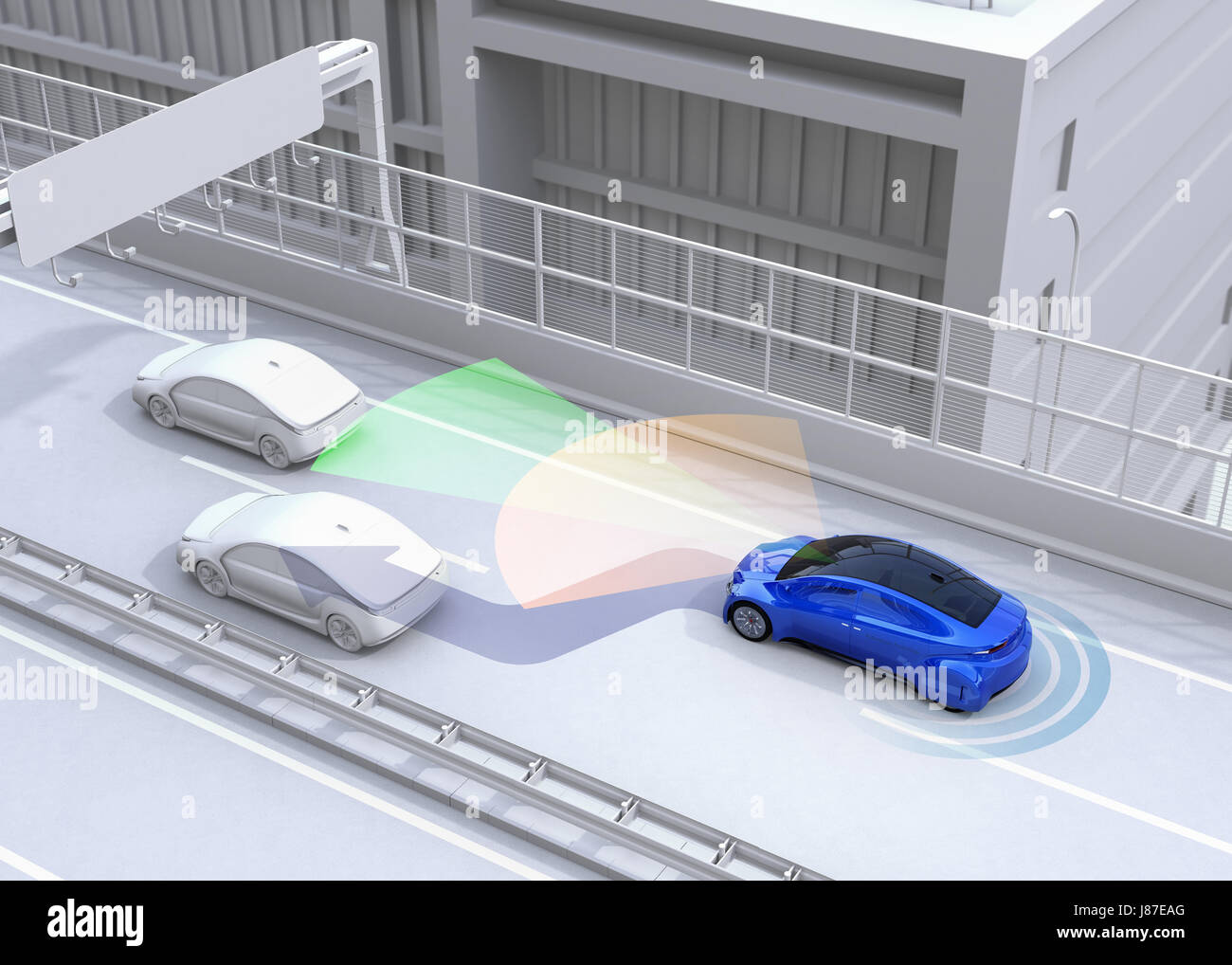 Side view assist system avoid car accident when changing lane. Concept ...