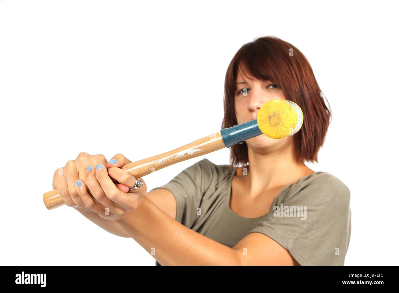 girl with yellow hammer Stock Photo - Alamy