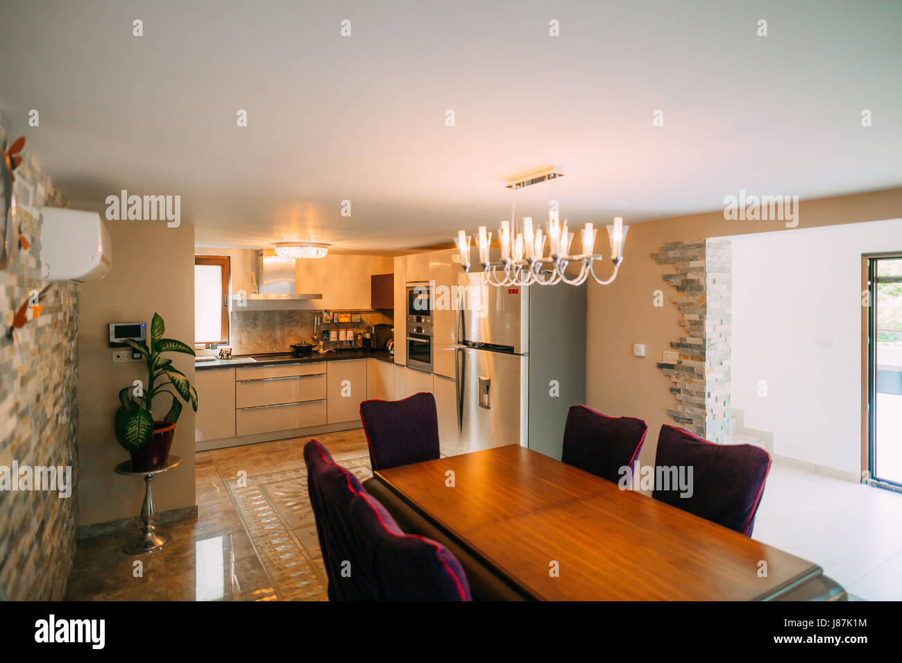 The dining table in the apartment. Table for lunch in the living room ...
