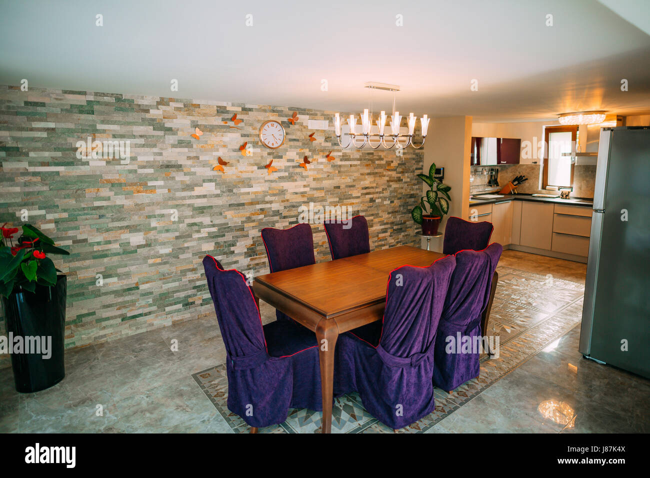 The dining table in the apartment. Table for lunch in the living room ...