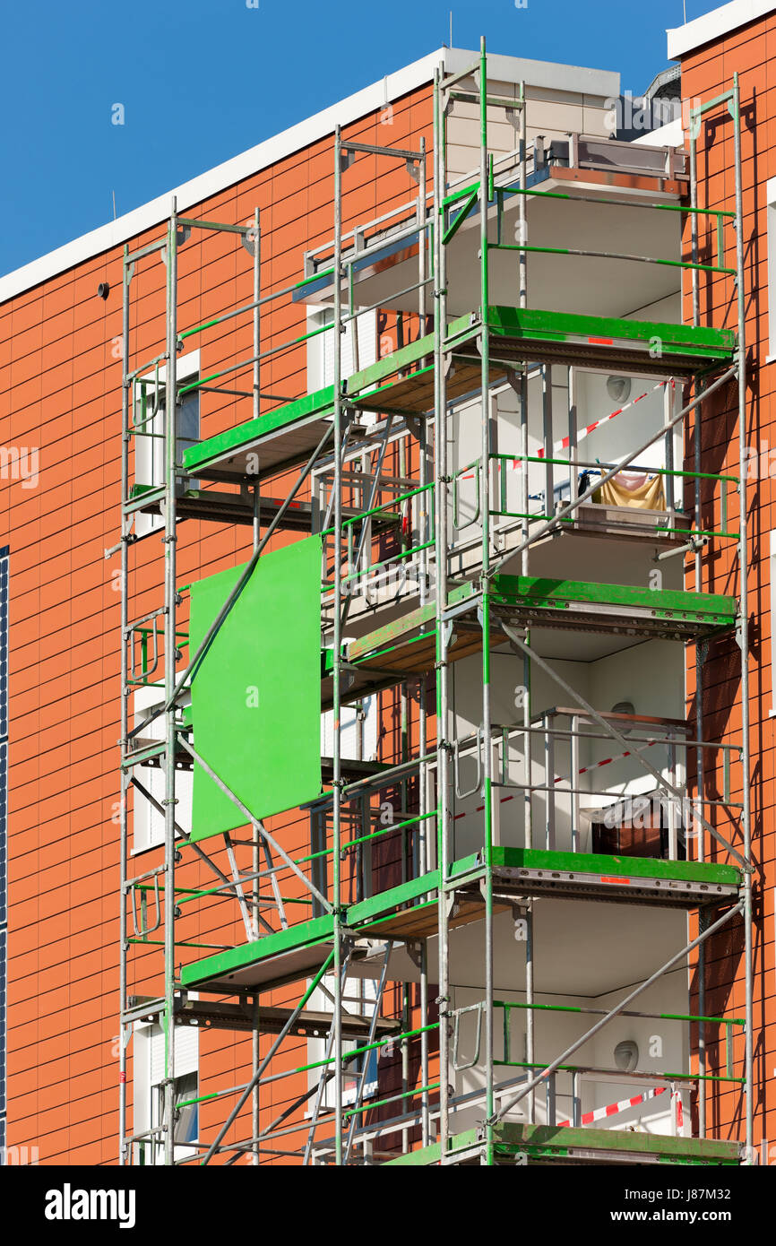 house, building, scaffold, scaffolding, operational safety, rooftop ...