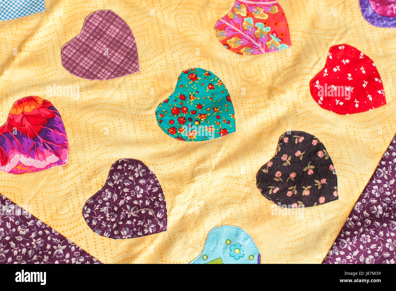 Patchwork quilt. Part of patchwork quilt as background. Handmade Stock ...