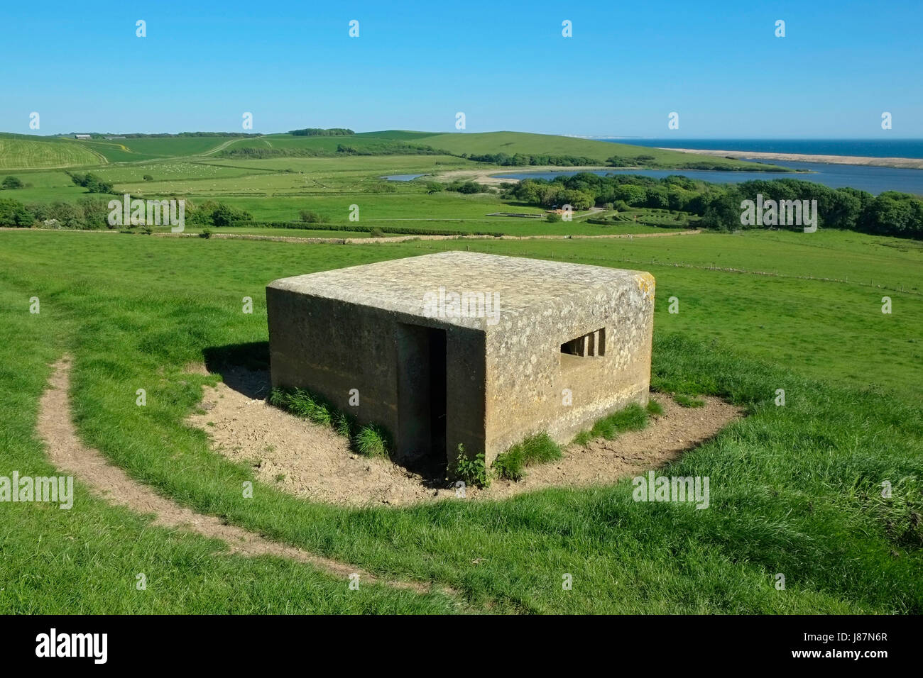 A World War Two (WW2) pill box overlooking Abbotsbury Swannery and ...