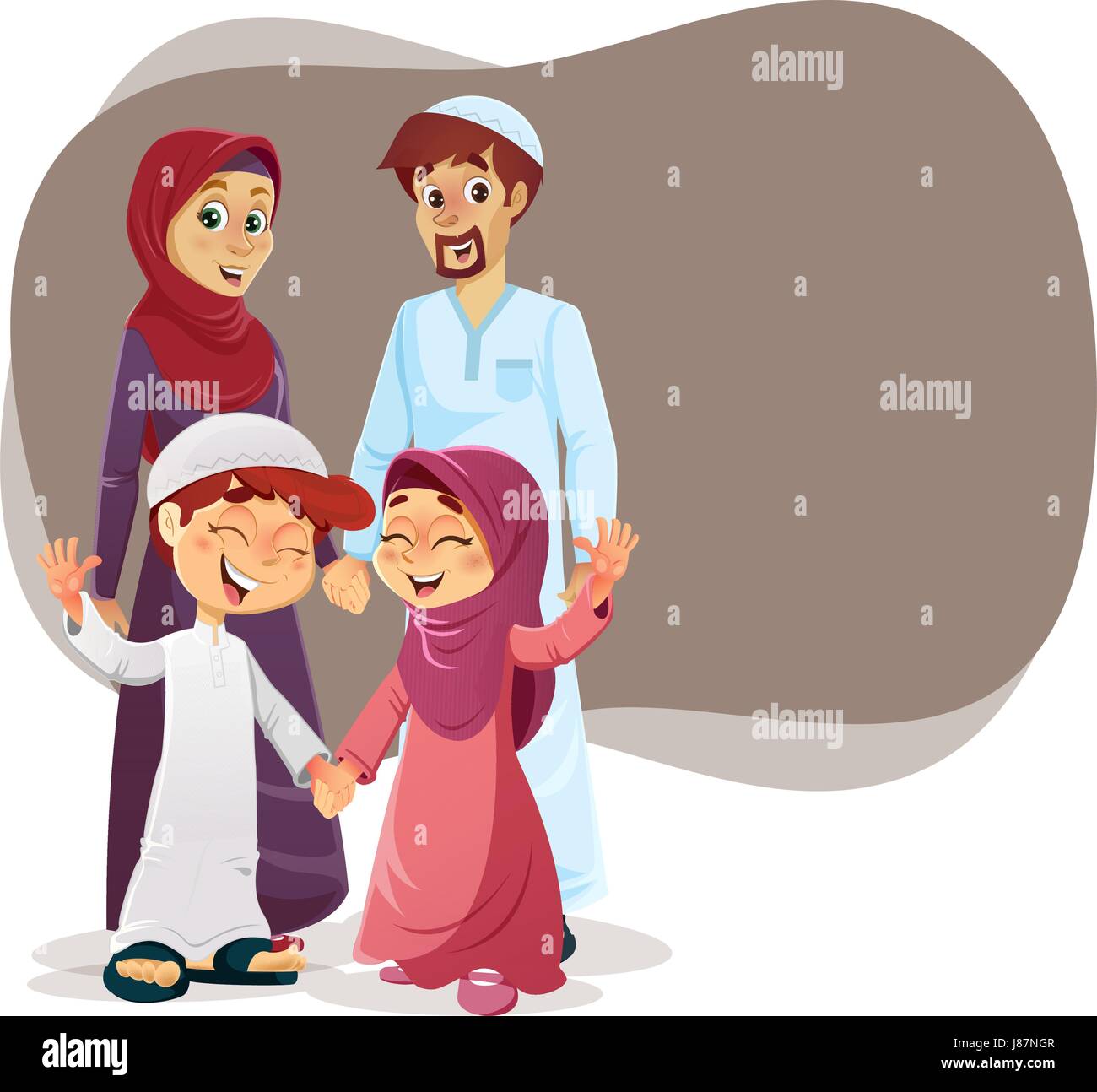Happy Muslim Family of Parents and Children Stock Vector Image & Art ...