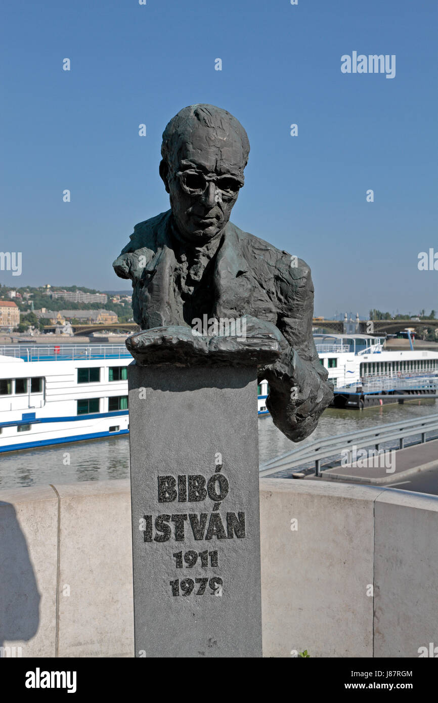 Bust of István Bibó on the banks of the River Danube in Budapest ...