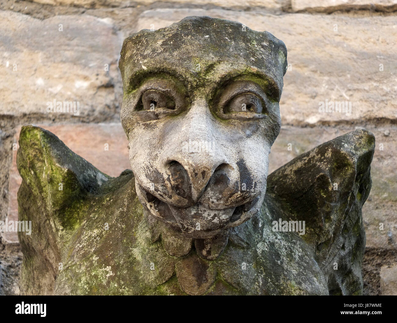 medieval gargoyle grotesque face on stone church wall Stock Photo - Alamy
