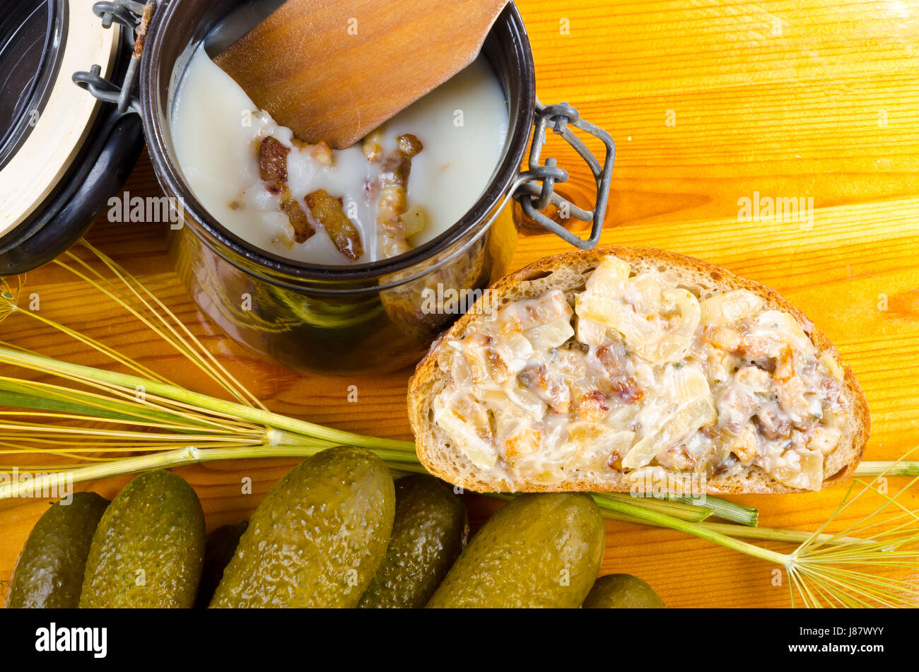 food, aliment, bread, cucumber, spices, lard, barrel, snack time, food ...