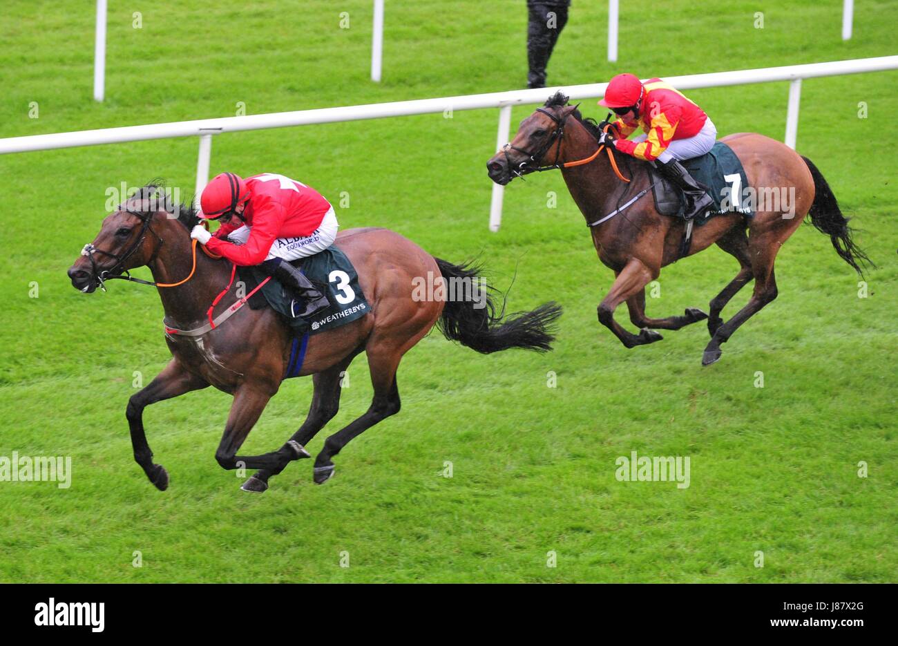 Gordon Lord Bryon ridden by Chris Hayes (left) wins the Weatherby's ...
