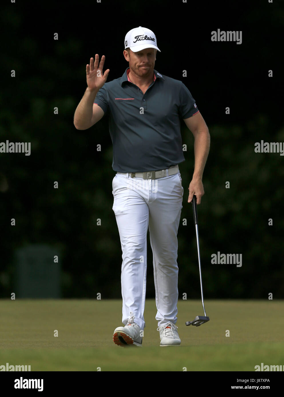 Australia's Andrew Dodt celebrates holing a putt during day three of ...