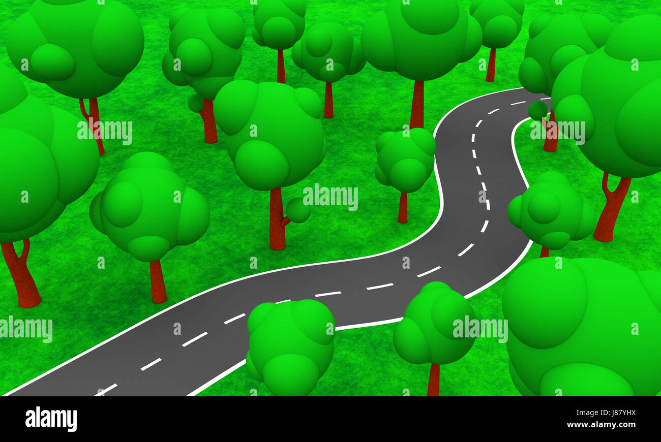 tree, traffic, transportation, bend, curves, through road, street, road ...