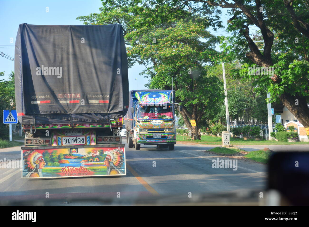 Truck on freeway pulling load. road cars Transportation Stock Photo - Alamy