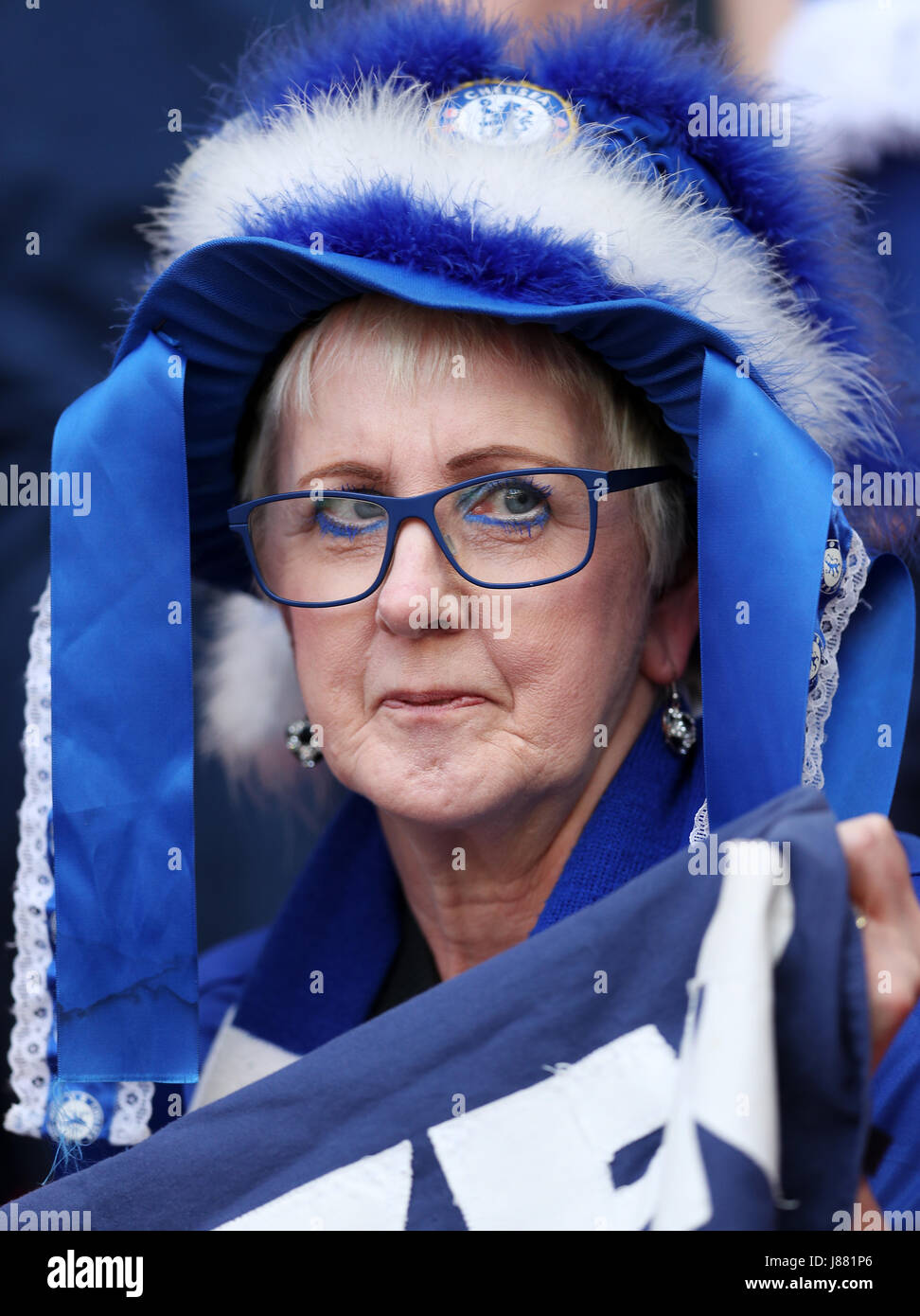 A Chelsea fan in the stands during the Emirates FA Cup Final at Wembley ...