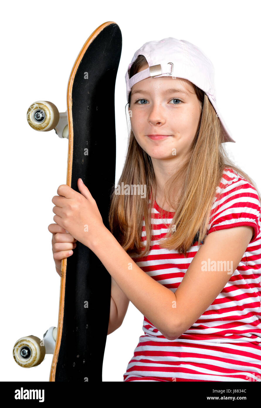 Portrait smiling blond girl skateboard hi-res stock photography and ...