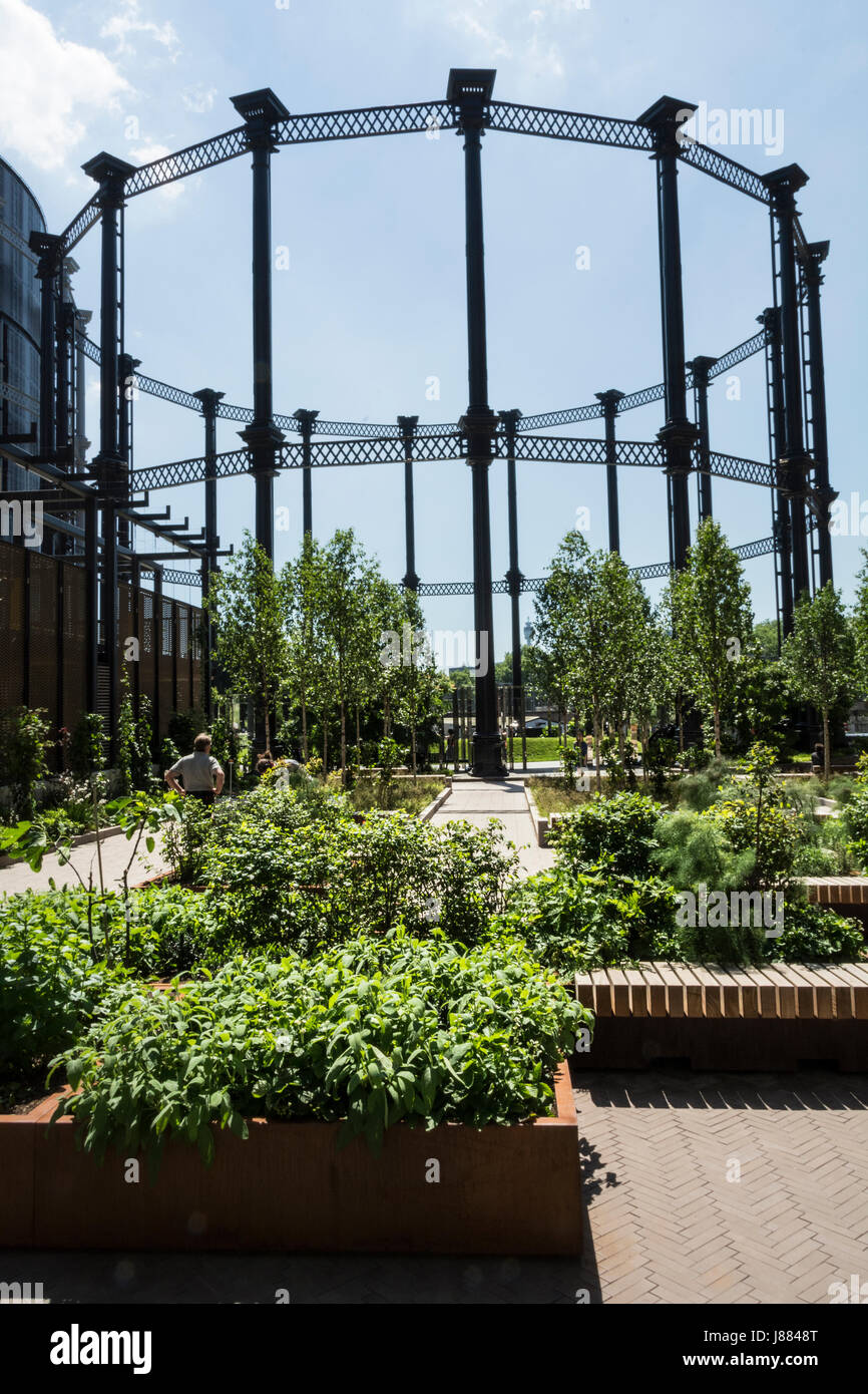 Gasholder Park in King's Cross, London, England, UK Stock Photo - Alamy