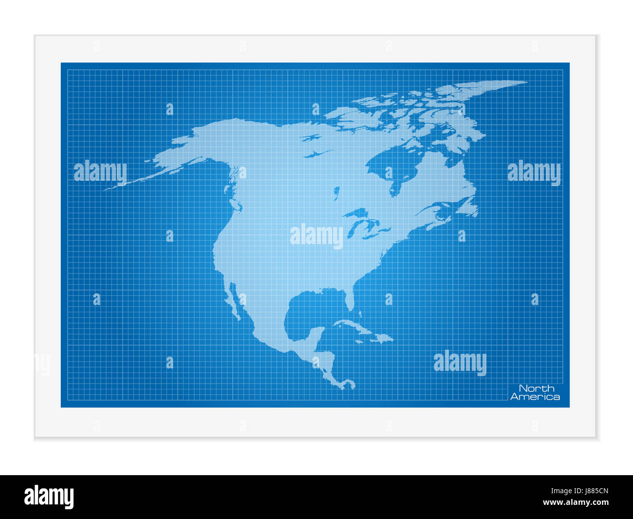 North America map on blueprint on a white background Stock Photo - Alamy