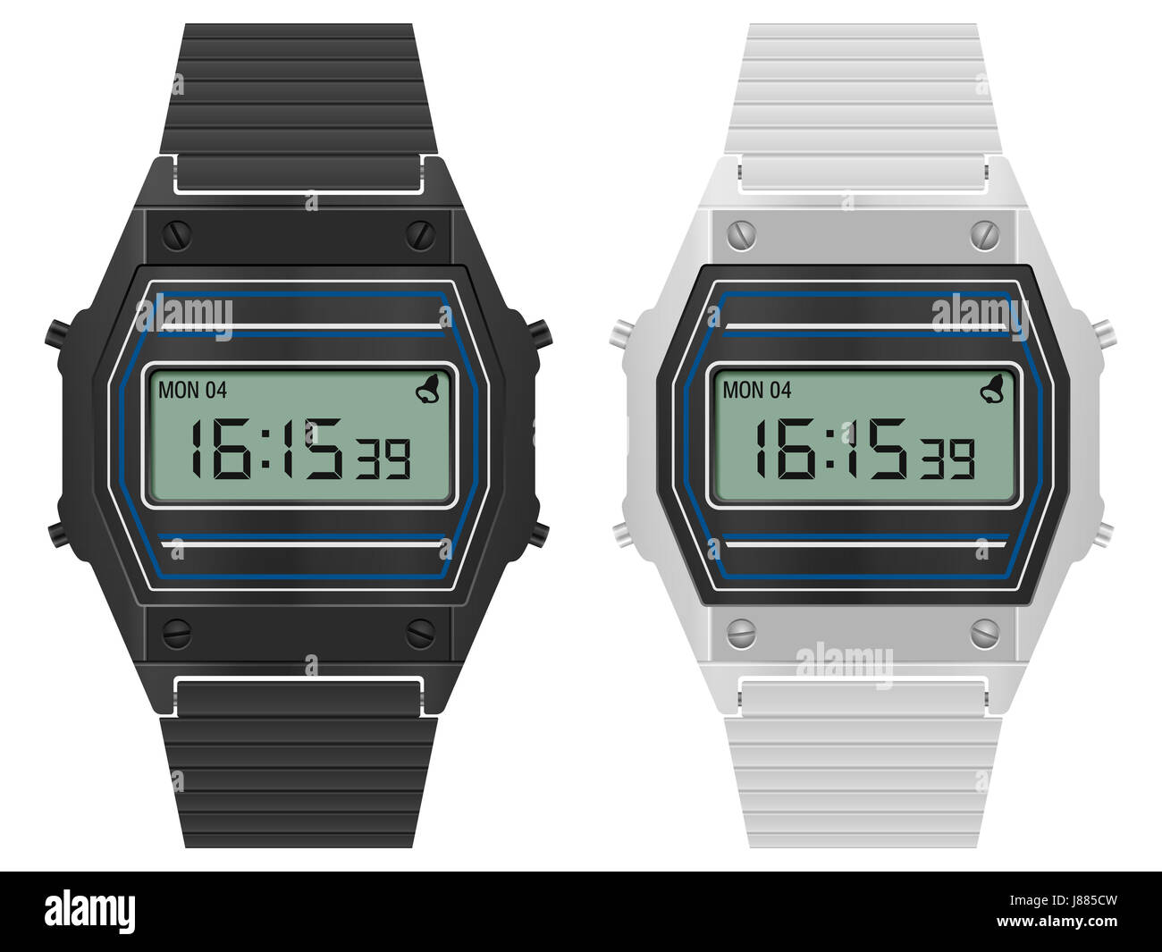 Retro digital watch set on a white background Stock Photo - Alamy