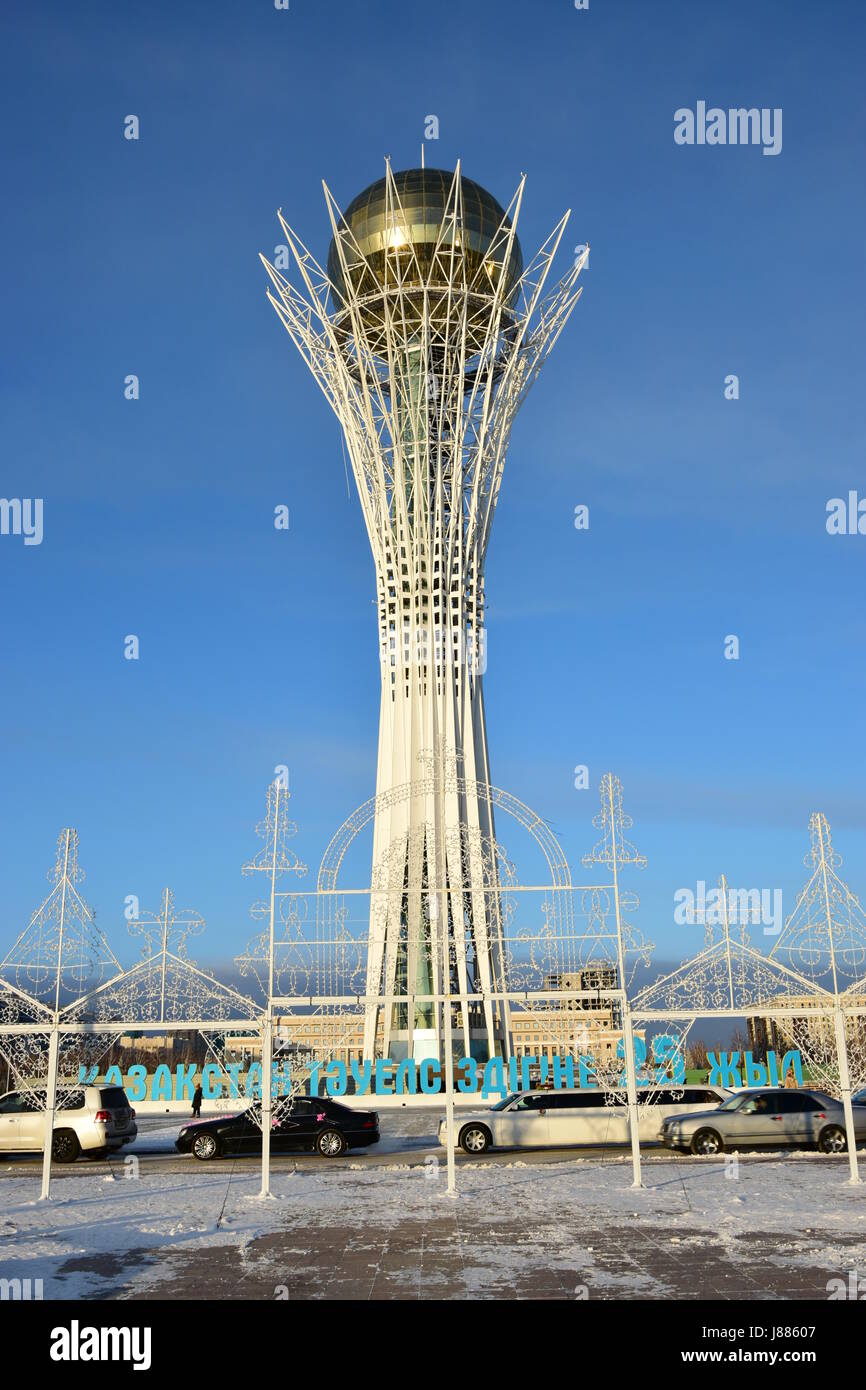 View of the Baiterek tower in Astana, capital of Kazakhstan, host of ...