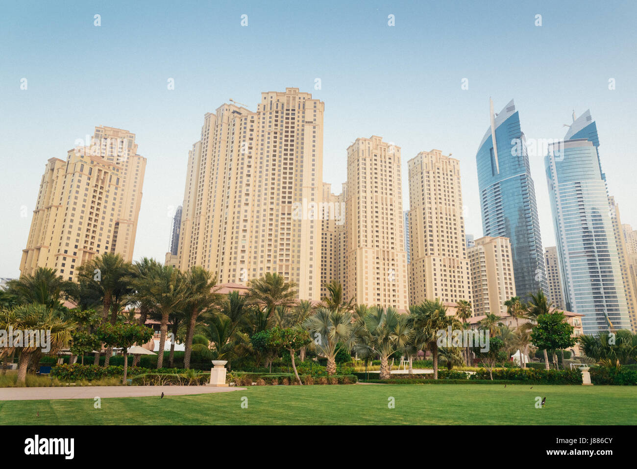 JBR (Jumeirah Beach Resort) and Marina skyline , Dubai, United Arab ...