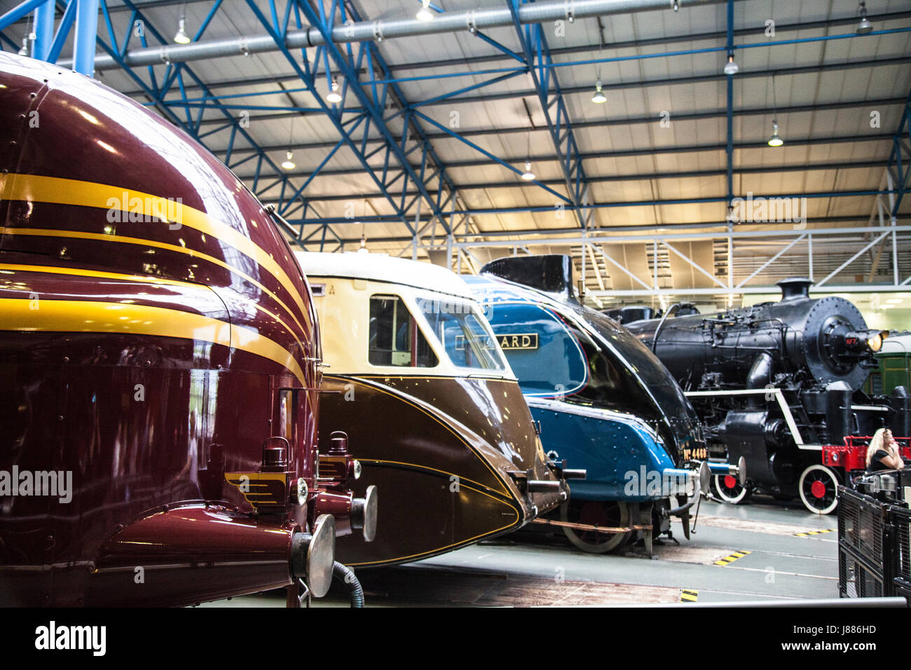 Multiple locomotive trains lined up at the National Railway Museum York ...