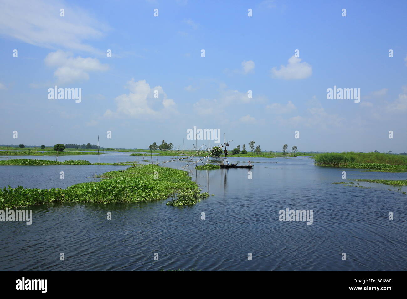 View of the Arial Beel, a large water body of 136 square kilometers ...