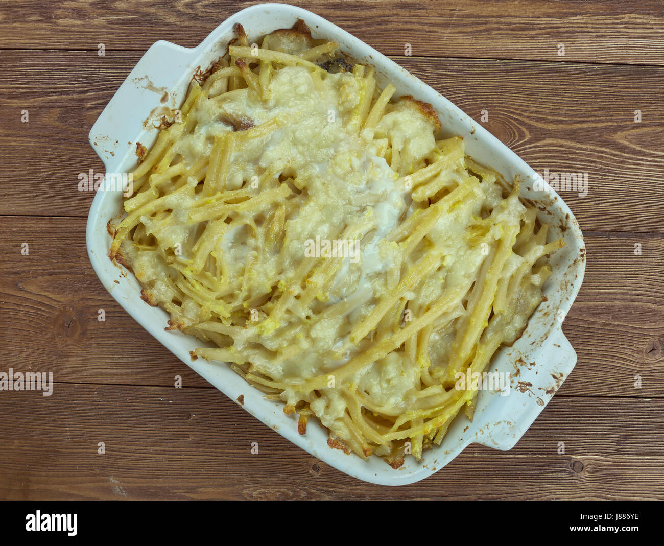 Baked Cod Fish Fillets and macaroni Casserole Stock Photo - Alamy