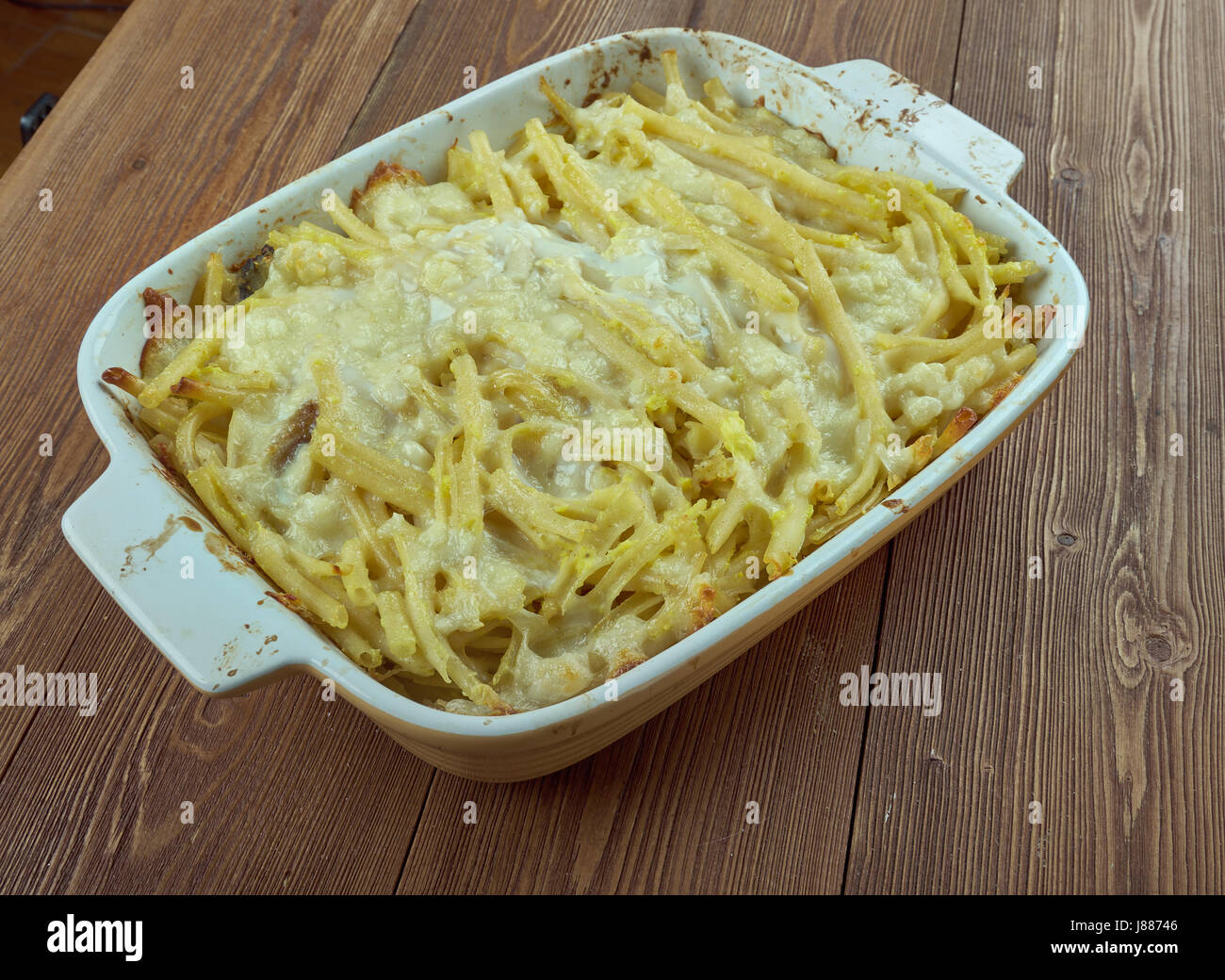 Baked Cod Fish Fillets and macaroni Casserole Stock Photo - Alamy