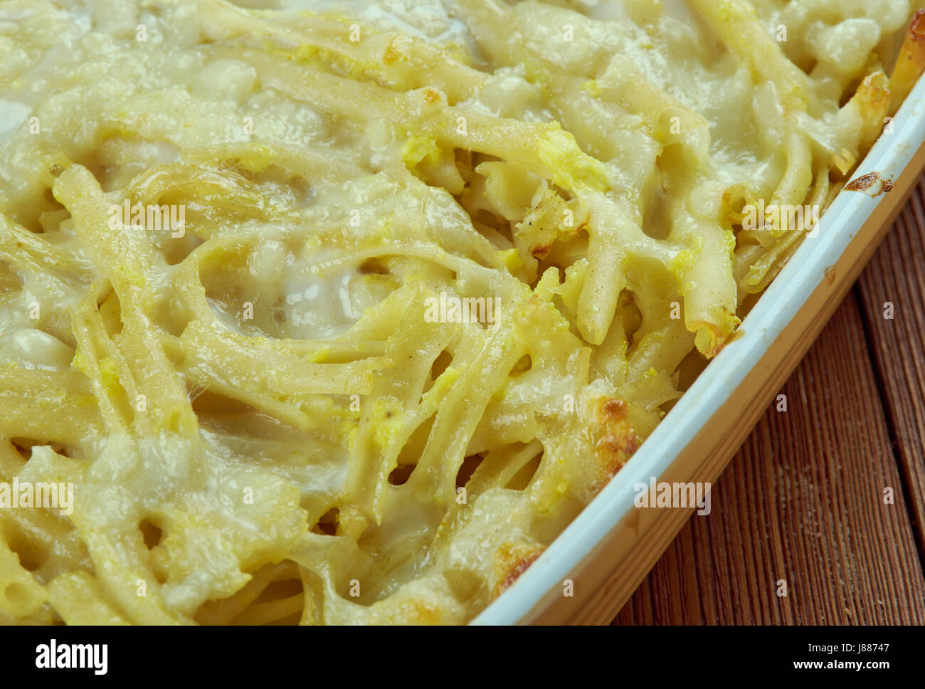 Baked Cod Fish Fillets and macaroni Casserole Stock Photo - Alamy