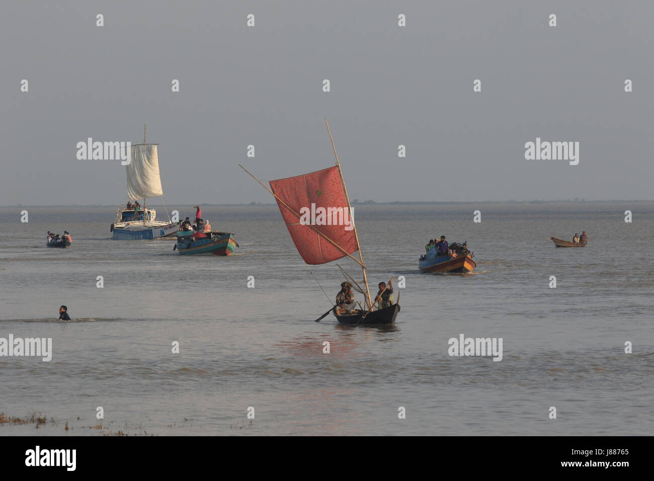 Sail boats on the Padma River at Dohar, Dhaka, Bangladesh Stock Photo ...