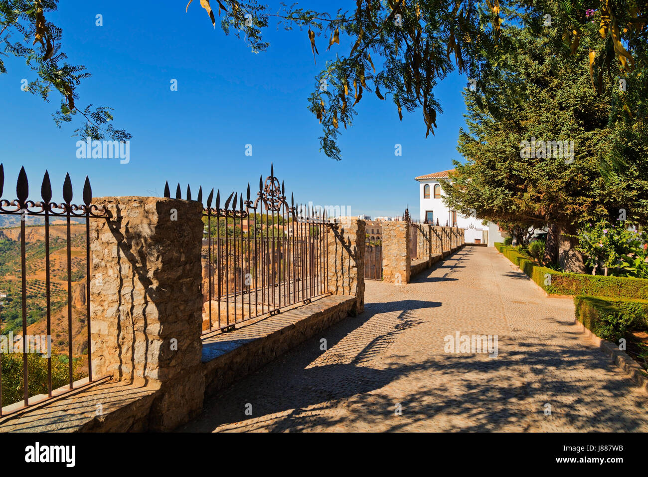 Sidewalk on the observation deck in a park in the city of Ronda ...
