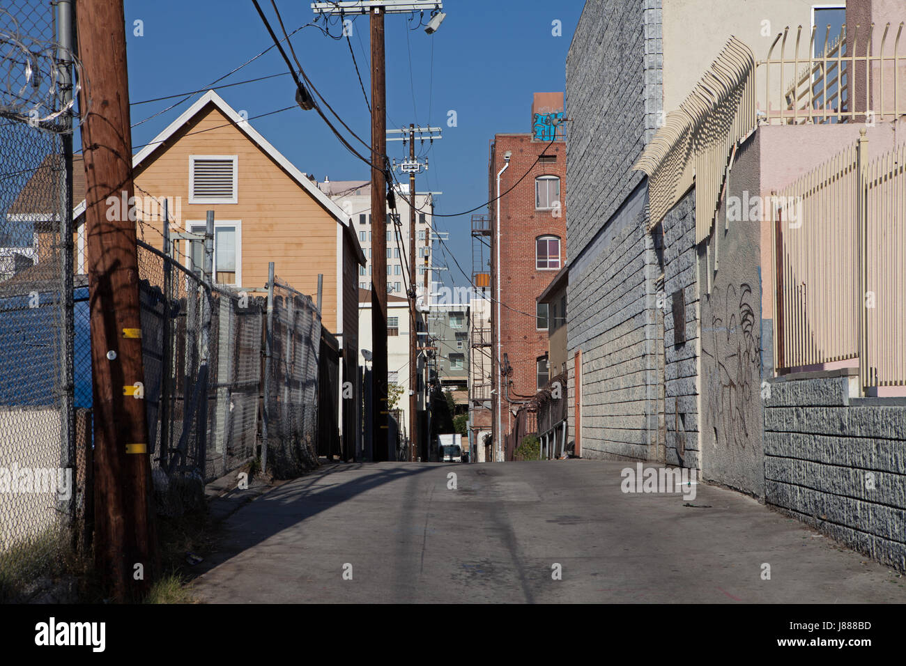 Alley through residential area of Los Angeles, California Stock Photo ...