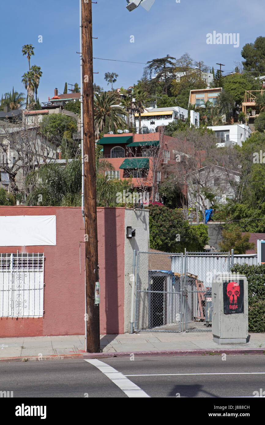 Storefront in front of houses on hillside in Silver Lake district of ...