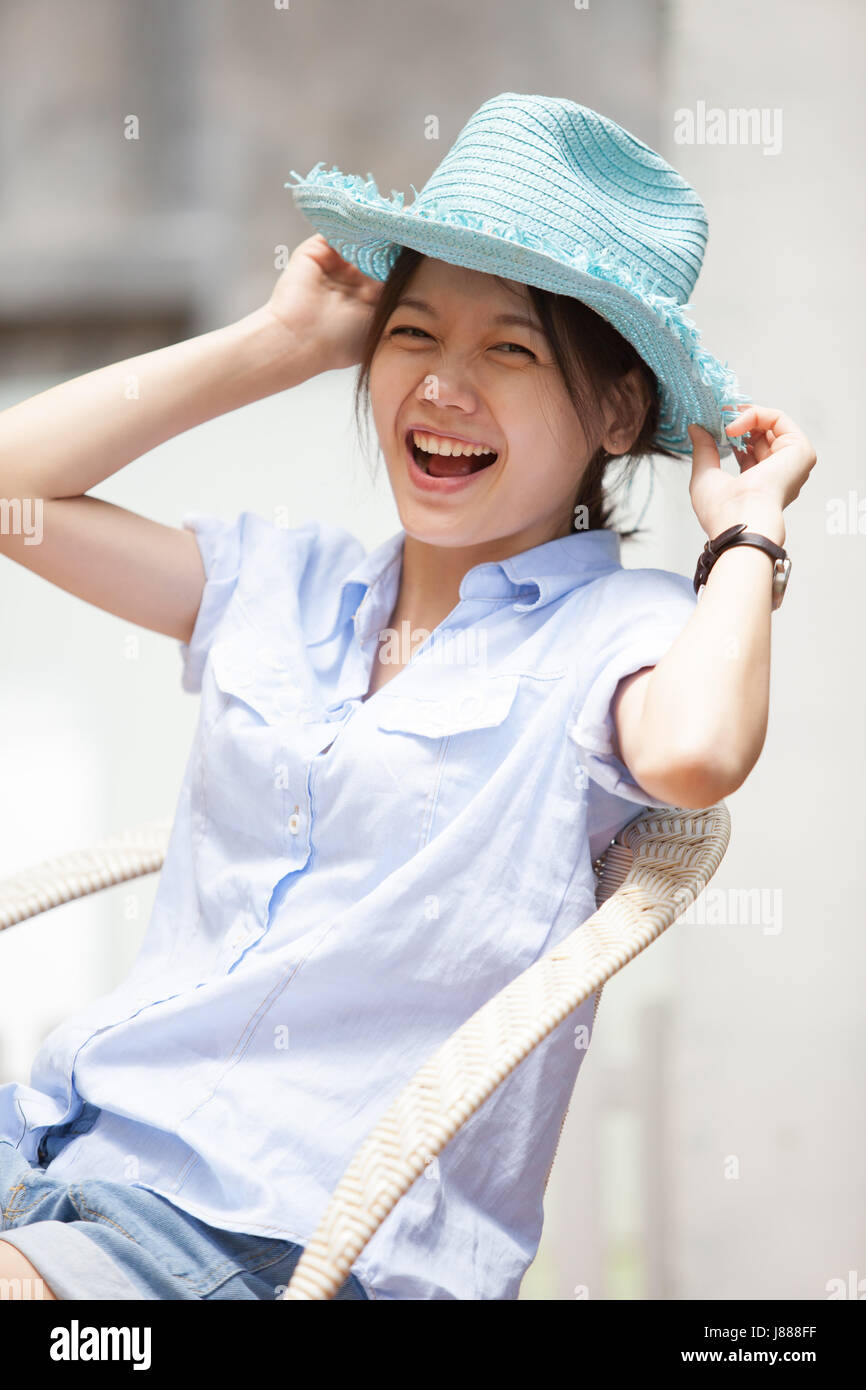 asian younger woman portriat relaxing happiness emotion Stock Photo - Alamy