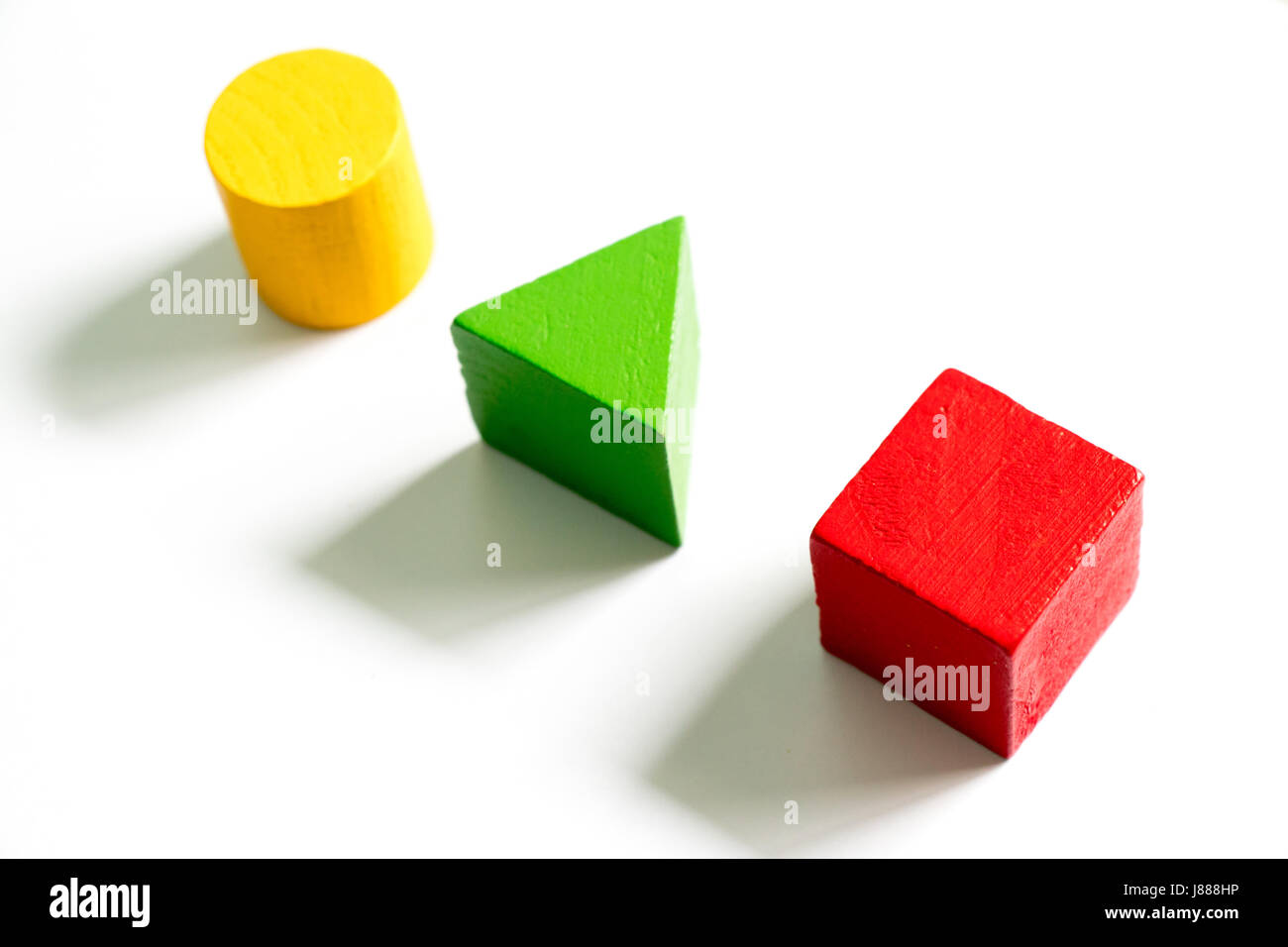 Set of colorful wooden shape toy (Square, triangle, round) on white ...