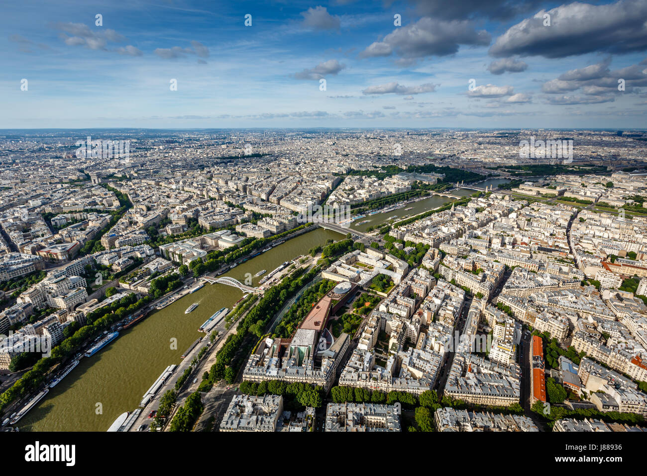 Aerial View on River Seine from the Eiffel Tower, Paris, France Stock ...