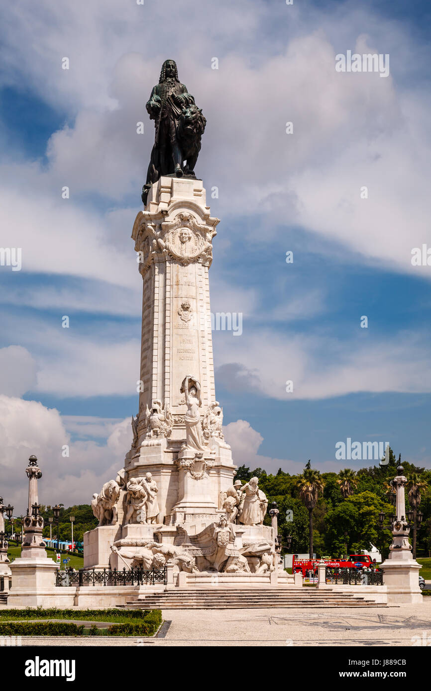 Famous Marques do Pombal Statue and Square in Lisbon, Portugal Stock ...