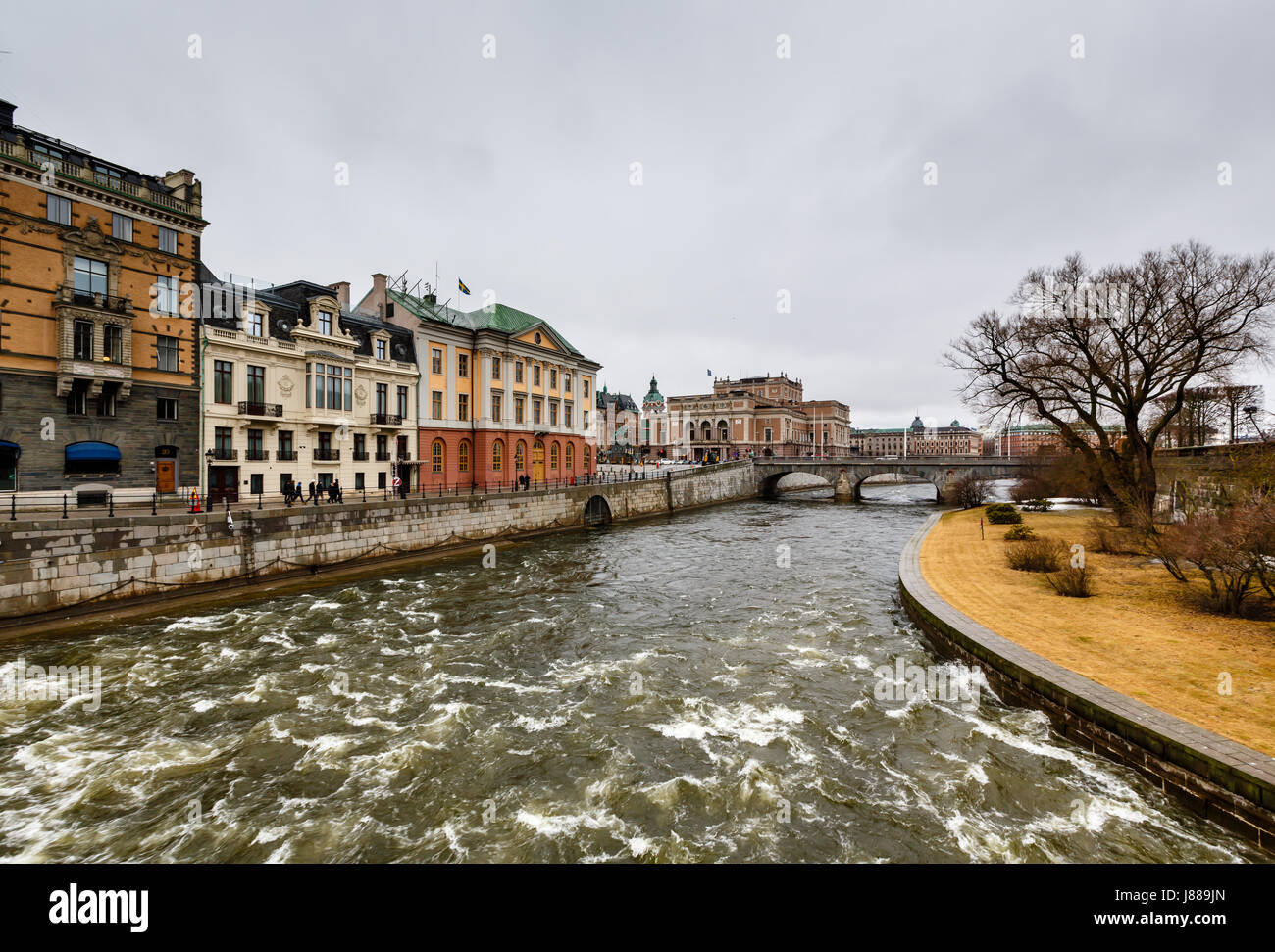 Stromgatan Street and Norrbro Bridge in Stockholm, Sweden Stock Photo ...