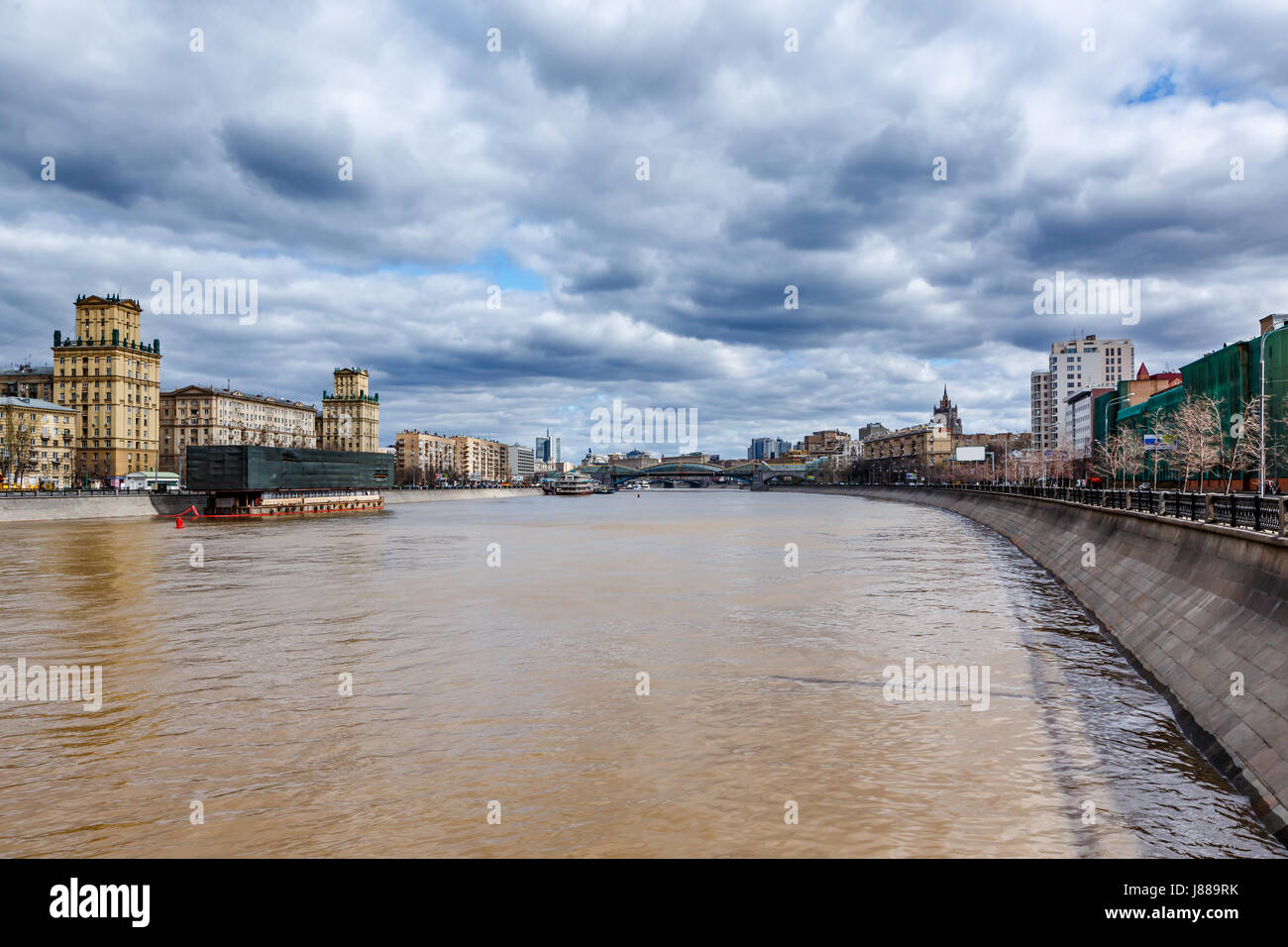Moscow River Embankment and Khamovniki Cityscape, Moscow, Russia Stock ...