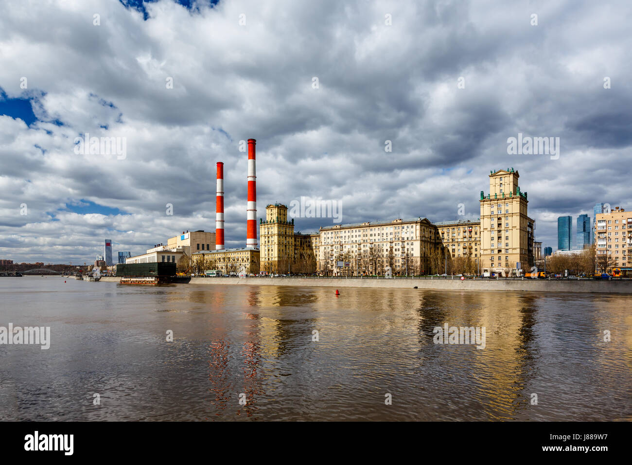 Cityscape of the Moscow River and Coal Power Plant, Moscow, Russia ...