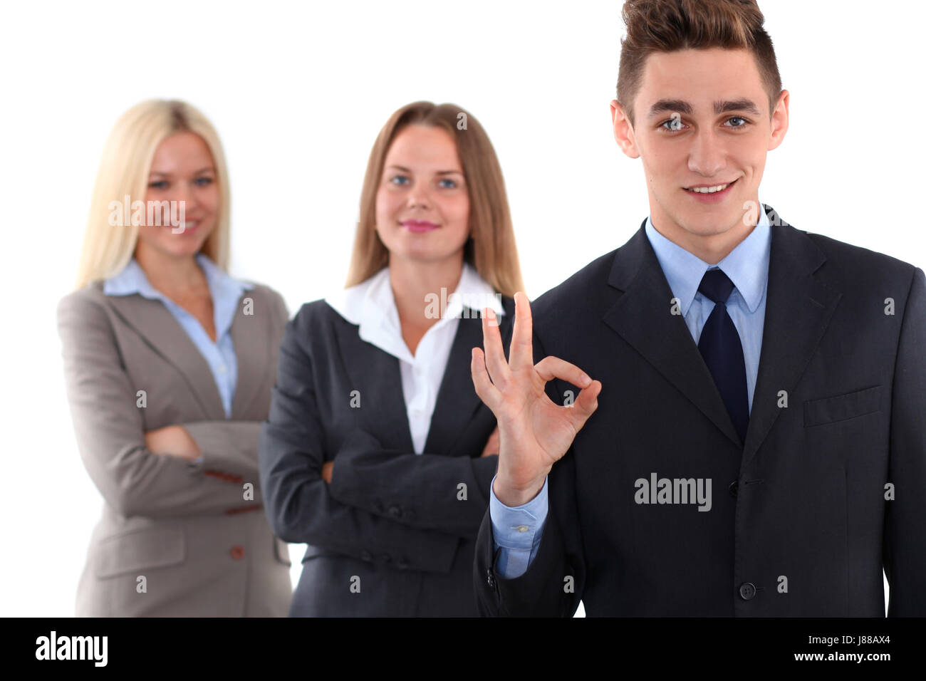 Group of business people, ok hand sign Stock Photo - Alamy