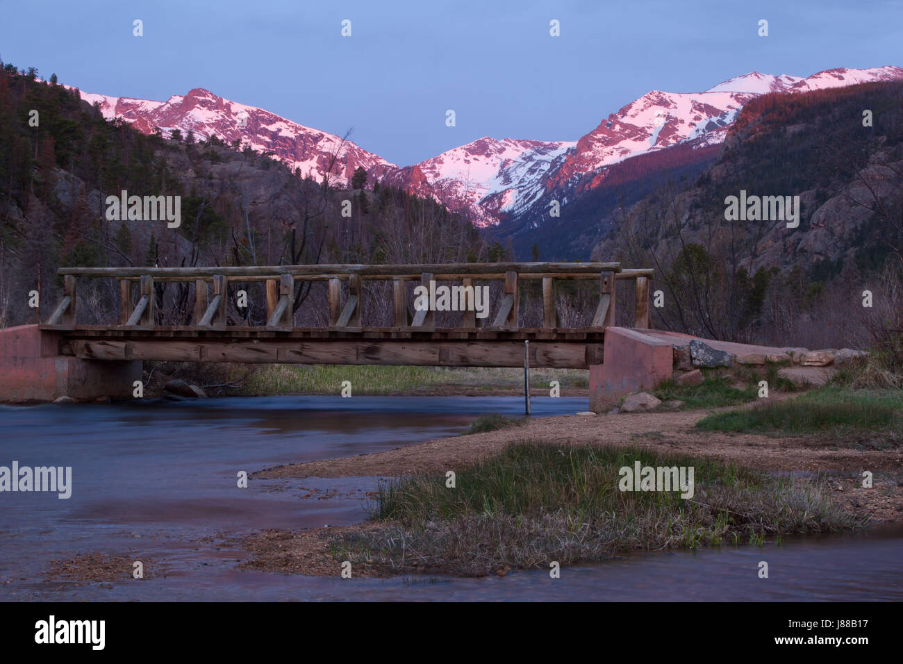 The cub lake trailhead foot bridge crosses The Big Thompson River as ...